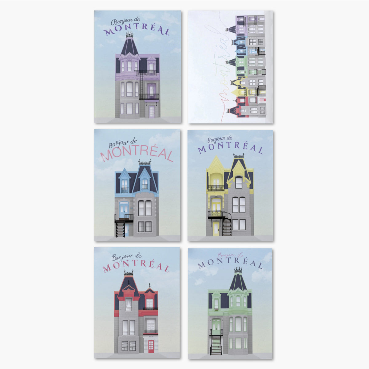 Ensemble de 6 cartes postales, Maisons arc-en-ciel de Montréal – l ...